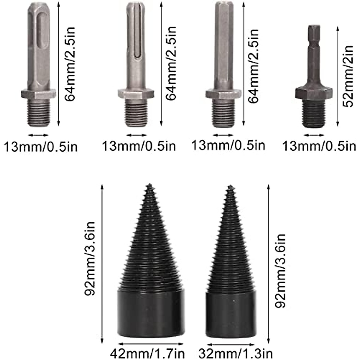 LightInTheBox 6pcs Firewood Log Splitter Drill Bit Removable Cones Wood Splitter Drill Bits Household Electric Split Cone Drill Woodworking 32-42mm for Hand Drill Stick