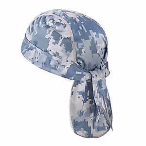 Cycling Skull Cap Sun UV Protection Bandana Dew Rap Running Headband Head Wrap Cover Beanie Hat Halloween Pirate Costume Blue Camo