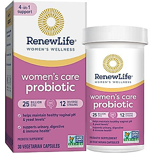 Renew Life Women's Probiotic Capsules, Supports pH Balance for Women, Vaginal, Urinary, Digestive and Immune Health, L. Rhamnosus GG, Dairy, Soy and Gluten-Free, 25 Billion CFU - 30 Ct