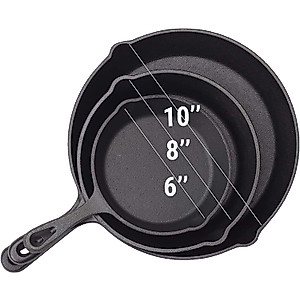MEKBOK Pre-Seasoned Cast Iron 3 Piece Skillet Set