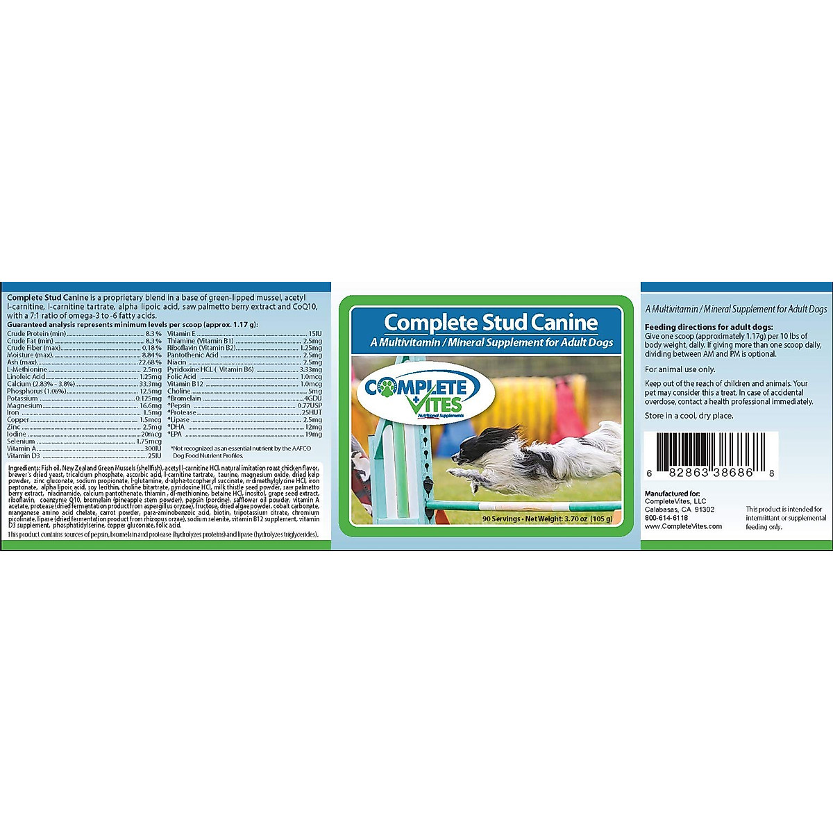 Complete Stud Canine – Vitamin & Mineral Supplement for Breeding Stud Dogs -(<20lbs)-48 nutrients-Improve Sperm/breeding Potential** Omega Fatty Acids, Amino Acids, Digestive Enzymes + More 105 Grams
