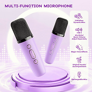 YLL Mini Kids Karaoke Machine with 2 Microphones, Karaoke Gifts for Girls Ages 3, 4, 5, 6, 7, 8, 9, 10, 12 +Year Old, 4-12 Years Old Birthday Toy Easter Gift for Girls Boys (Purple)