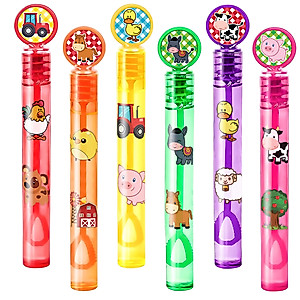 24PCS Farm Animal DIY Bubble Wands Party Favors 96PCS Stickers for Goodie Bag Fillers Pinata Stuffers, Mini Bubble Bulk Birthday Party Supplies Toys Gifts Class Prizes for Toddlers Boys Girls