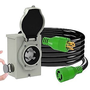 RVINGPRO 4 Prong 30 Amp Generator Cord 15FT and Pre-Drilled Inlet Box Waterproof Combo Kit, NEMA L14-30P to L14-30R Generator Cord with NEMA L14-30P Generator Inlet, ETL Listed