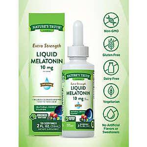 Liquid Melatonin Drops | 10 mg | 2 Fl oz Maximum Strength for Adults | Berry Flavor | Vegetarian, Non-GMO, Gluten Free | by Nature's Truth
