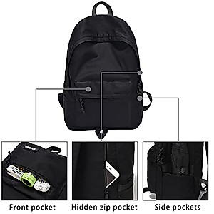 KUKUCAT School Backpack Waterproof Black Bookbag Suitable College High School Bags Laptop Backpack Suitable for Men Women (Black)