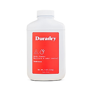 Duradry Body Powder - Sweat Defense & Odor Control, Sweat Absorbing, Anti-Chaffing, All Natural Powder, Talc-Free, Prevents and Eliminates Any Body Odor Naturally - Seabreeze, 4oz