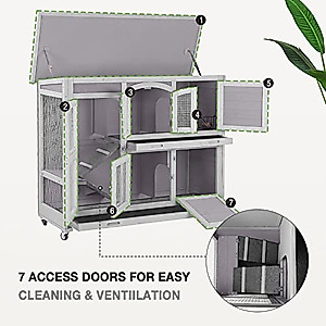 MEDEHOO Two-Story Rabbit Hutch with Wheels Guinea Pig Cage Indoor Outdoor Bunny Cage with 2 Deep Leakproof Tray