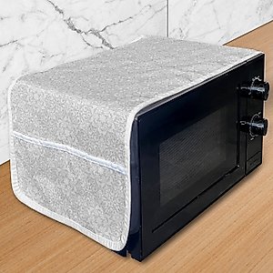 Lunarable Grey Abstract Microwave Oven Cover, Classic Baroque Style Rococo with Moroccan Middle Eastern Effects, Water Resistant Organizer with Pockets for Kitchen, 36" x 12", Pale Grey and Dust