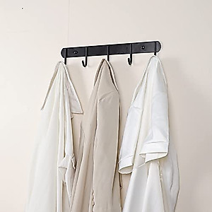 Encozy Coat Rack Wall Mounted - 5 Hooks, Heavy Duty, Stainless Steel, Metal Coat Hook Rail for Coat Hat Towel Purse Robes (Heavy Duty Black 2pc)