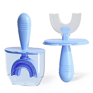 Little Meerkat 2Pcs U Shaped Toothbrush Kids, Toddler Toothbrush with 4 Brush Head, 360° Toothbrush Kids to with kid Age 7-12, L