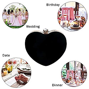 Velvet Heart Shape Clutch Purses for Women Evening Party Tote with Shoulder Chain