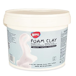 BOHS White Modeling Foam Clay- Air Dry, Squishy,Pliable - Molding Clay for Adult Arts & Crafts Project,Fake Bake,Slime Ingredient Supplies,3 LBS / 1.36 KG Bucket, Age 3 Years & up