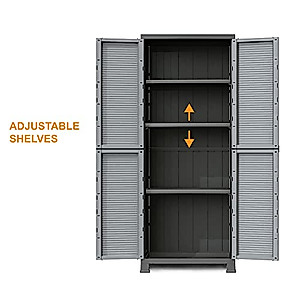 Ram Quality Products Prestige Utility Indoor Outdoor 3 Shelf Tool Storage Organizing Cabinet with Lockable Double Doors, Gray