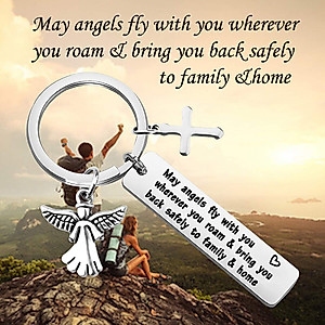 MYOSPARK Travel Prayer Keychain May Angels Fly With You Wherever You Roam & Bring You Back Safely To Family & Home Traveller Gift For Family Friends (May Angels Fly With You)