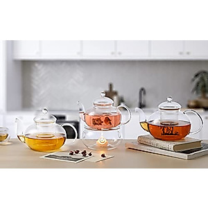CnGlass 33.8oz Glass Teapot with Removable Infuser,Stovetop Safe Tea Kettle,Blooming & Loose Leaf Tea Pot