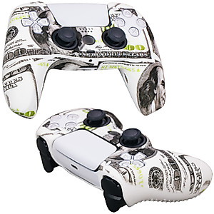 YoRHa Water Transfer Printing Silicone Thickened Cover Skin Case for PS5 Controller x 1(US Dollars) with Thumb Grips x 10