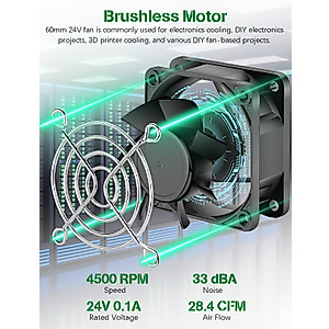 Wathai 60mm x 25mm 24V Case Fan 2Pin DC Brushless for DIY Exhaust Cooling Project