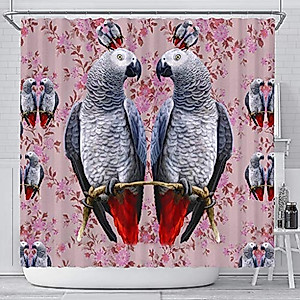 African Grey Parrot Floral Print Shower Curtains