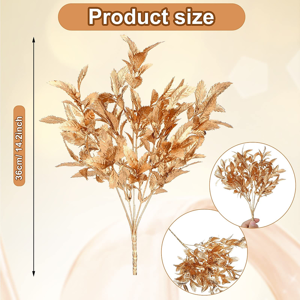 3 Packs Gold Leaves Artificial Plants for Christmas Decoration, Plastic Grass Fake Shrubs Simulation Leaves Golden Flowers Home Indoor Outdoor DIY Planter Vase Filler Garden Wedding Xmas Decoration