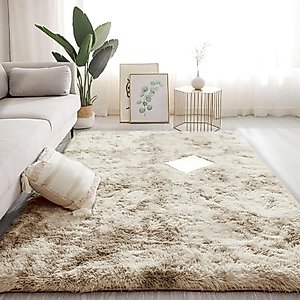 ROCYJULIN Area Rugs 5x7 for Bedroom, Fluffy Area Rugs for Living Room, Ultra Soft Non-Slip Large Shag Fuzzy Rug, Light Camel