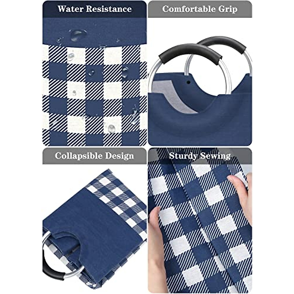 BlissTotes Large Laundry Basket Laundry Hamper Bag Washing Bin Clothes Bag Collapsible Tall With Handles Waterproof Travel Bathroom College Essentials Storage For College Dorm, Family (Blue, M)