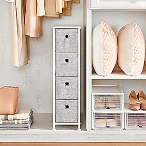 SONGMICS Narrow Dresser with 4 Fabric Drawers Vertical Slim Storage Tower Unit, 7.9", Light Gray