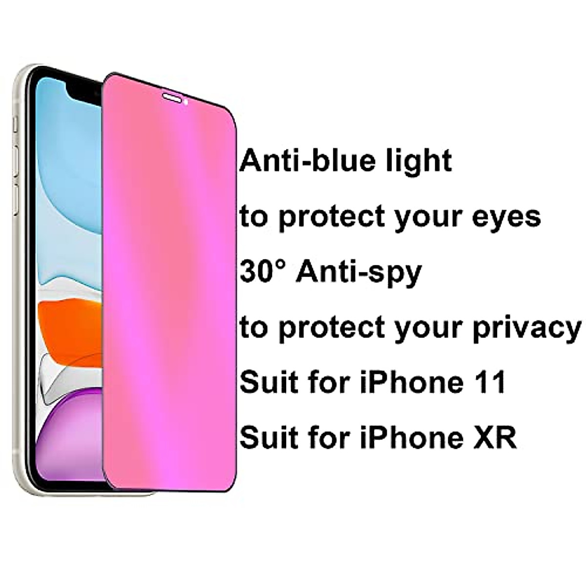 BWEDXEZ 2 Pack Anti-Blue Privacy Tempered Glass Suit for iPhone 11/iPhone XR Mirror Anti-Spy Screen Protector Anti-Peeping Film Electroplated Gradient Colorful