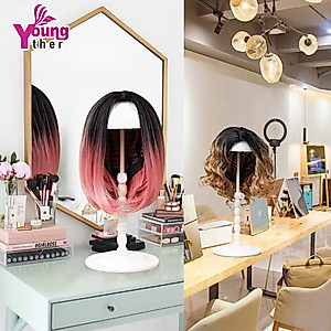 Youngther Wig Stand Adjustable Height Hat Display Portable Folding Wig Head Holders Plastic Wig Stand for Styling Wig Hair Drying Display (White)