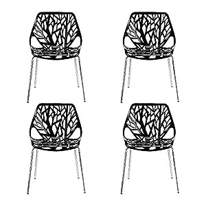 CangLong Modern Mid Century Plastic Shell Hollow Matal Legs Dining Chairs, set of 4, Black