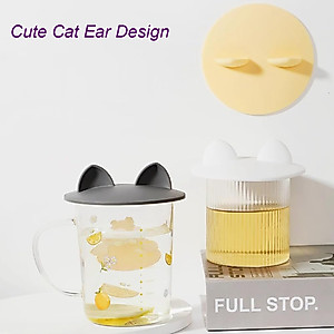4Pack Cute Cat Ear Cup Lid Cover, JCSMARTEC Silicone Creative Anti-Dust Rubber Airtight Seal Suction Cap for Drink Glass Coffee Mug Can
