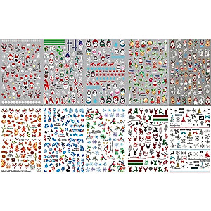 10 Sheets Christmas Nail Art Stickers Decals Self-Adhesive Pegatinas Uñas Navidad Snowflake Santa Claus Reindeer Snowman Nail Supplies Holiday Nail Art Design Decoration Accessories