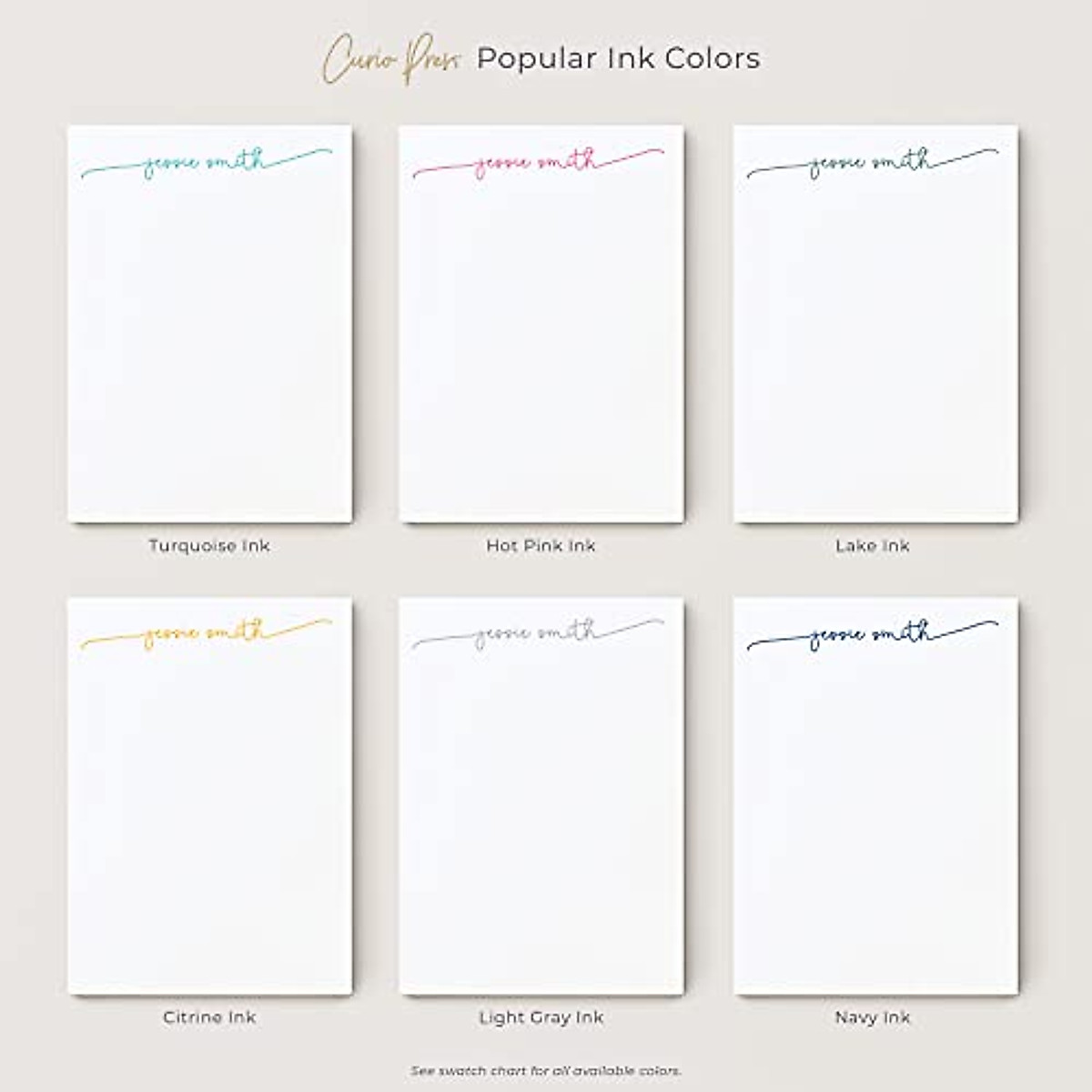 Pretty Swash Script Personalized Stationery - Small Notepad 5x7 w/ 50 Printed Sheets – Cute Personalized Stationery – Simple & Classy Desk Supplies – Customizable to 8x10 Inches - Swash Script Notepad