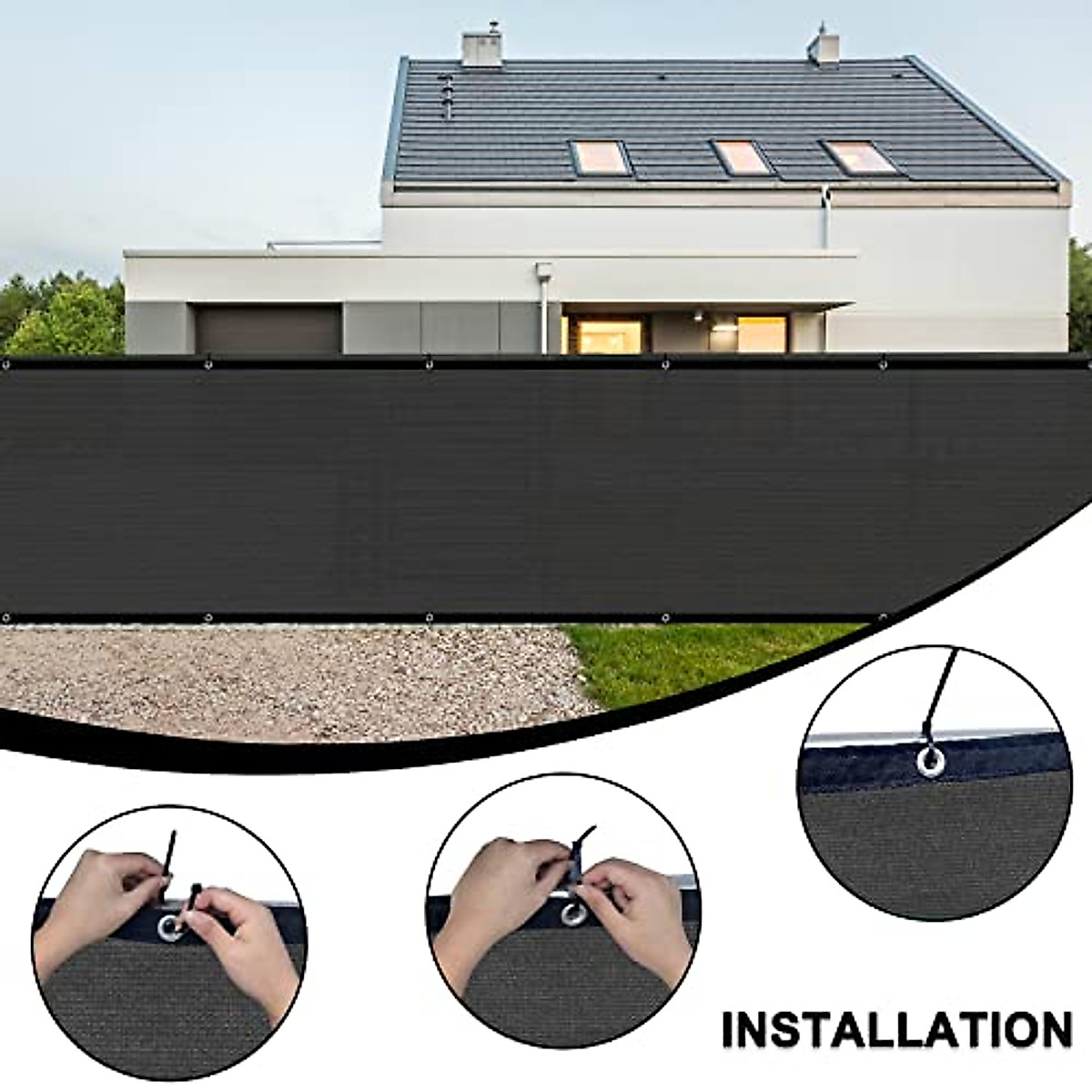 SUNNY GUARD Privacy Screen Fence 30' x 25' Black Heavy Duty Dustproof Denoise Fencing Mesh Fabric Shade Net Cover for Outdoor Wall Garden Yard Pool Deck(We Make Custom Size)