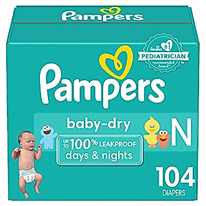 Pampers Baby Dry Diapers Size 0/Newborn 104 Count (Pack of 2)