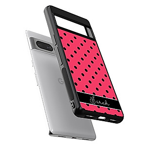 Pinkish Red and Black Polka Dot Personalized Black Rubber Phone Case Compatible With Google Pixel 8 Pro, 8a, 8, 7a, 7, Pixel 7 Pro, 6a, Pixel 6 Pro, 6, 5, 4a 5G, 4a 4G, 4, 4 XL, 3a, 3a XL, 3, 3 XL