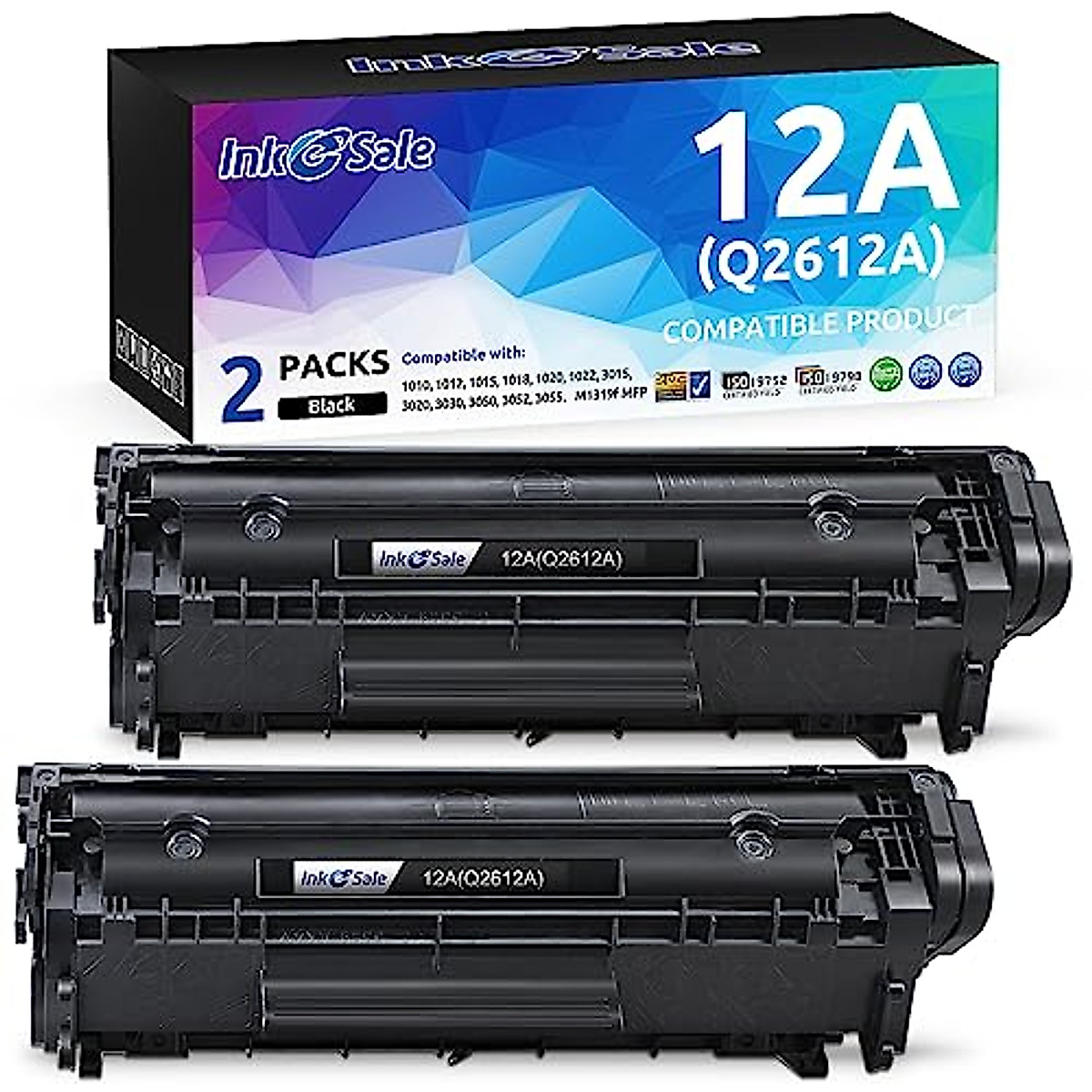 INK E-SALE Compatible Toner Cartridge for HP 12A Q2612A Canon 104 (Black, 2 Pack), for HP Laserjet 1010 1012 1015 1018 1020 1022 1022n 1022nw Canon D420 D480 D450 MF4100 MF4150 MF4270 MF4350d MF4370dn