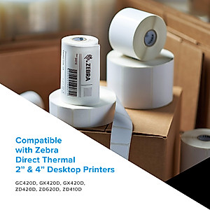 Zebra 2 x 1 in Direct Thermal Paper Labels Z-Perform 2000D Permanent Adhesive Shipping Labels 1 in Core 6 rolls 10031634SP
