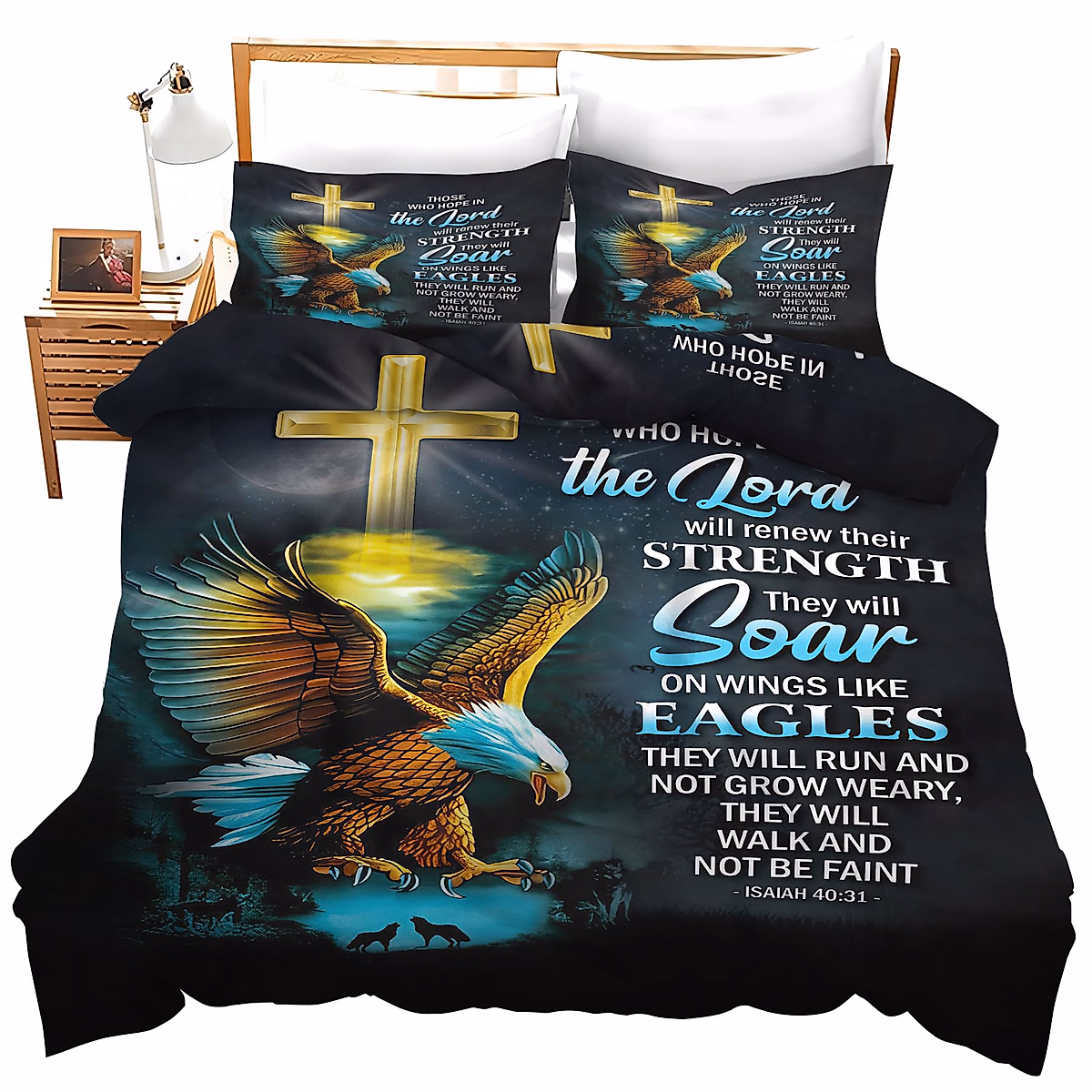 nanen Bald Eagle Christian Comforter Set Eagle Decor Bible Verse Full Bed Duvet Cover Set for Girls Boys Women Adults Teens Eagle Bedding Comforters 3 Piece Bedding Set