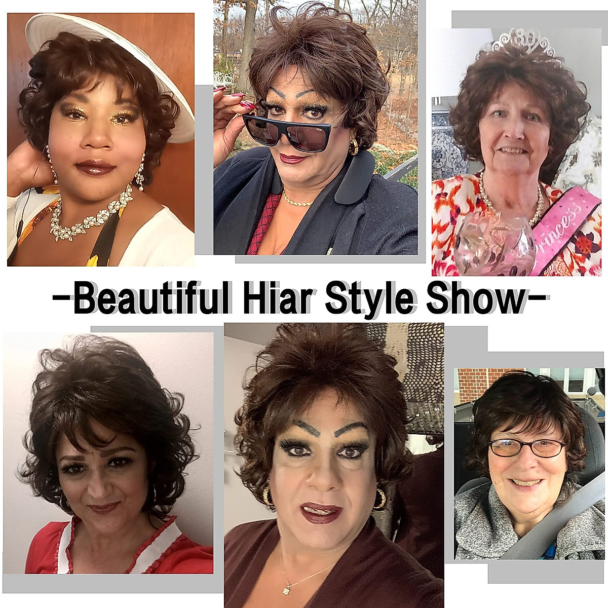 Kalyss Dark Brown Short Curly Wavy Wig with Hair Bangs 100% Imported Premium Synthetic Fashion Brown Hair Wigs for Women (Brown)