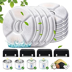Cat Fountain Replacement Filter, 8-Pack Cat Water Fountain Filter & 4-Pack Pre-Filter Sponges for 81oz/2.4L Pet Fountain, Triple Filtration System Activated Carbon Filter for Cat Dog Water Dispensers