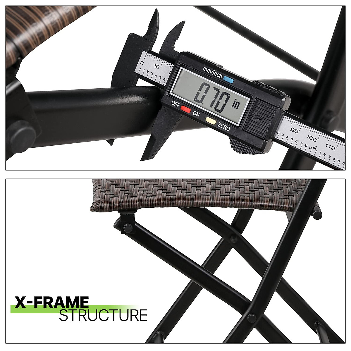 Magshion Patio Furniture Set of 3 Foldable Chair Outdoor Conversation Sets Foldable Coffee Table Lawn Balcony Poolside Backyard Bistro Set