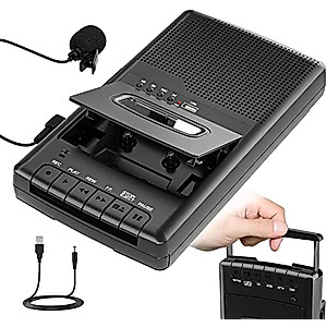 Portable Cassette Player Recorder with Stand-Alone Microphone, Walkman Tape Cassettes Converter MP3 with USB Player, Captures USB Stick Audio Files, Built-in Speaker/Retractable Handle/Headphone Jack