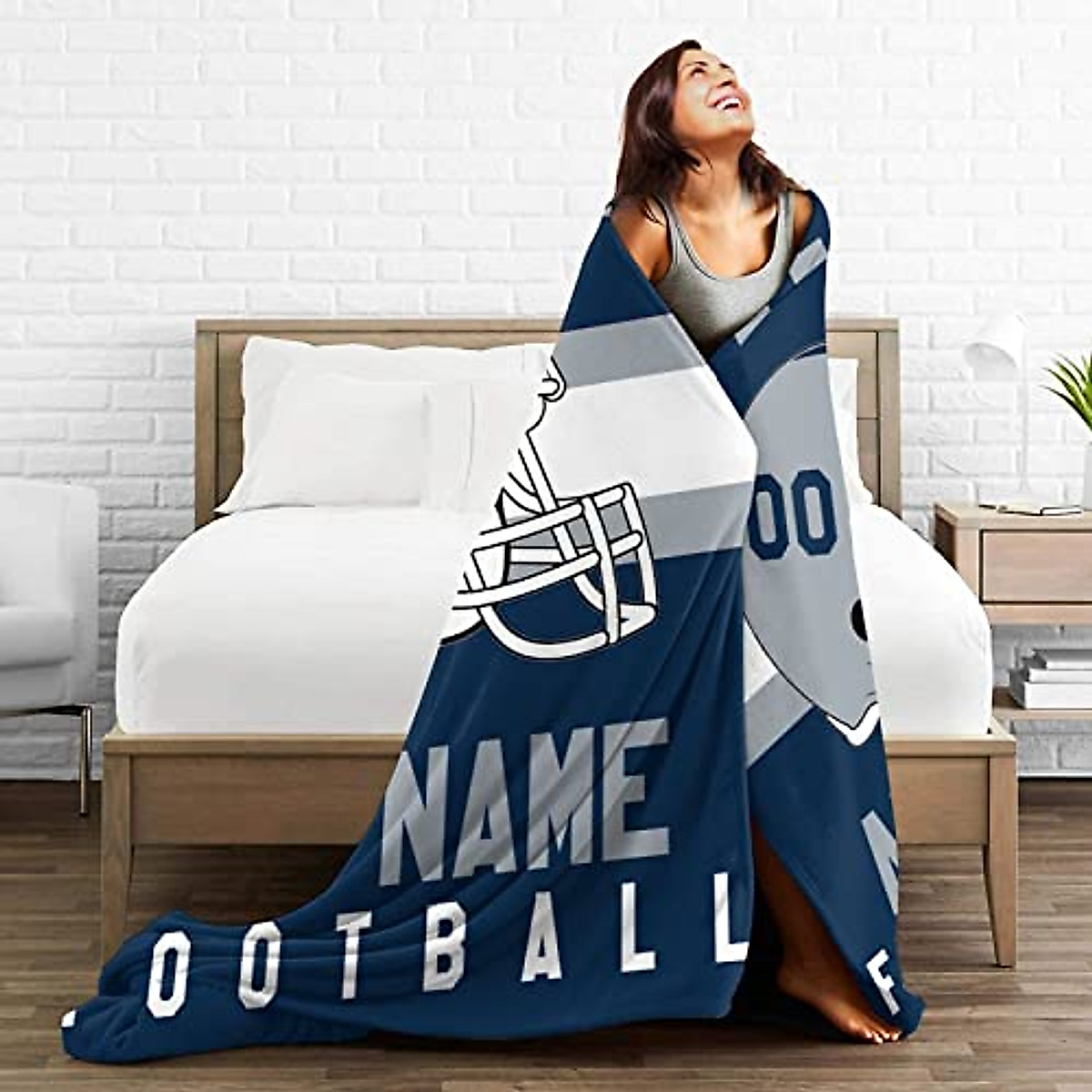 SEAGGS Custom Football City Blanket Personalized Decor Fans Throw Blanket Printed Add Any Name & Number Gift for Men Women Youth, 50''L x 40''W
