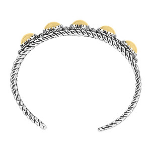 American West Jewelry Sterling Silver Women's Cuff Bracelet Yellow Jasper Gemstone 5-Stone Design Size Large