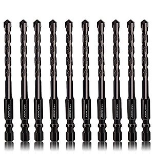 10 Pieces 6MM Masonry Drill Bits Set, JOERIC 1/4 inch Ceramic Drill Bit Concrete Drill Bits for Ceramic Tile Wood Porcelain Mirror Plastic Marble Wall with Strength Carbide Tips