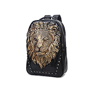 Berchirly Men 3D Lion Head Backpack Casual Daily Use Bookbag Shoulder Outdoor Travel Bag