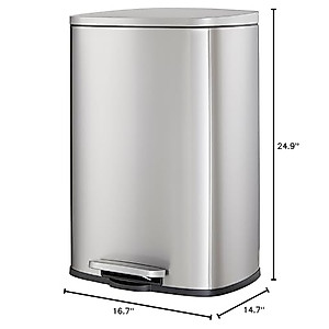 Casa Andrea Milano 13-Gallon Soft-Close, Smudge Resistant Trash Can Step-on Pedal, Soft Closure, Large and Space-Saving