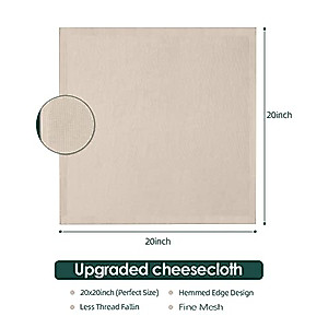 6 PCS 20x20 Inch Hemmed Cheesecloth, Grade 100, 100% Unbleached Cotton Fabric Ultra Fine Reusable Muslin Cloth for Straining, Cooking, Baking, Home