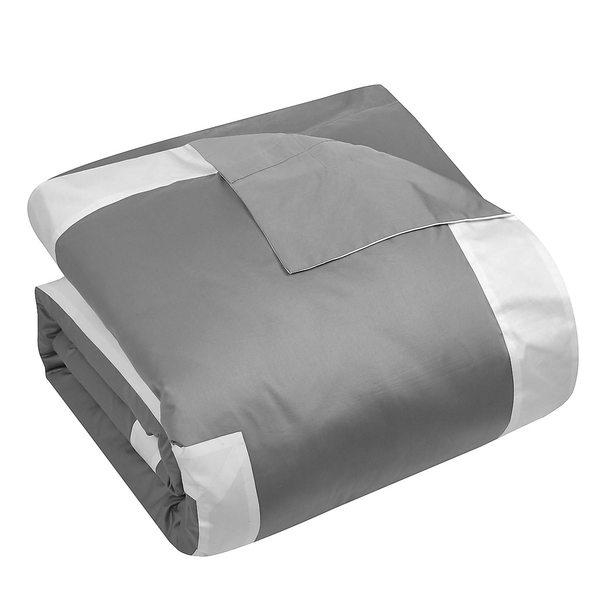 Casabolaj Bicolore Collection Duvet Covers Set 3 Pieces Do Not Include Filling Classic European 100% Egyptian Cotton Sateen Luxury 400 Thread Count Frame Patchwork Manufacturing(Grey/White,Queen)